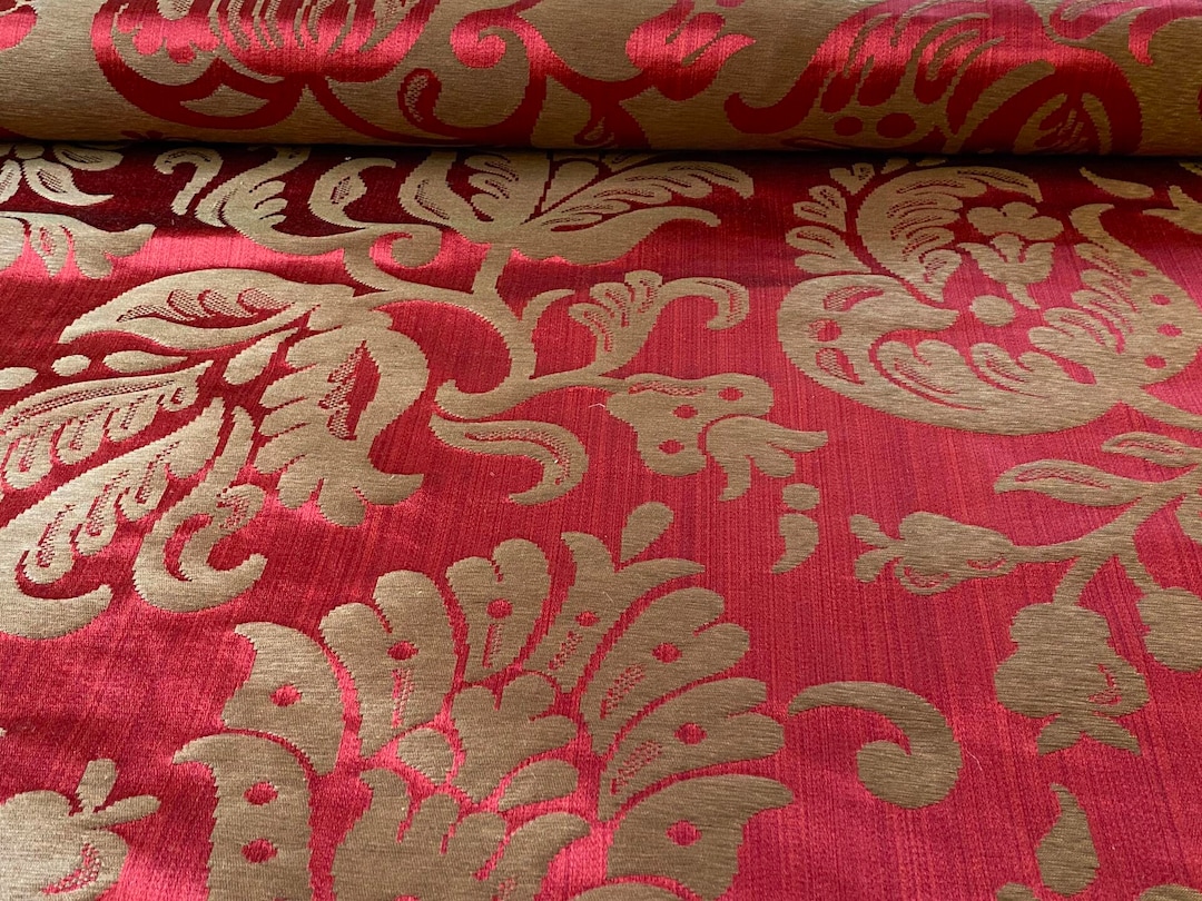 By Yd Scalamandre Ypres Silk Damask Pom Renaissance Ruby Red Gold MSRP ...