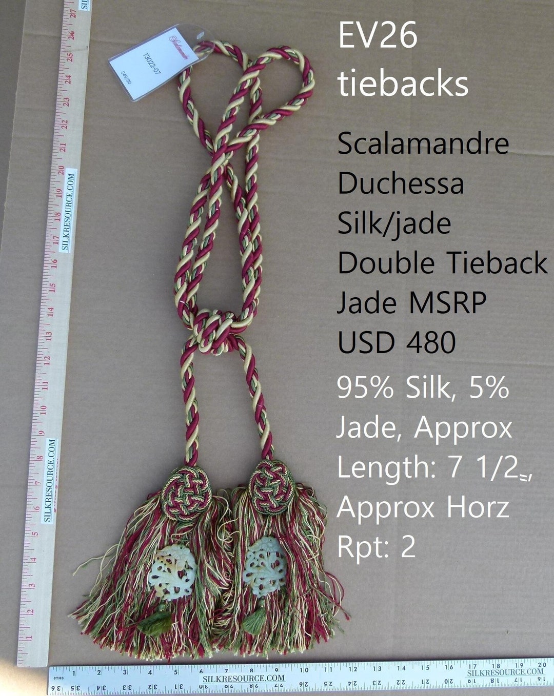 Scalamandre Silk Tiebacks Handmade Duchessa Silk/jade Double Tieback ...