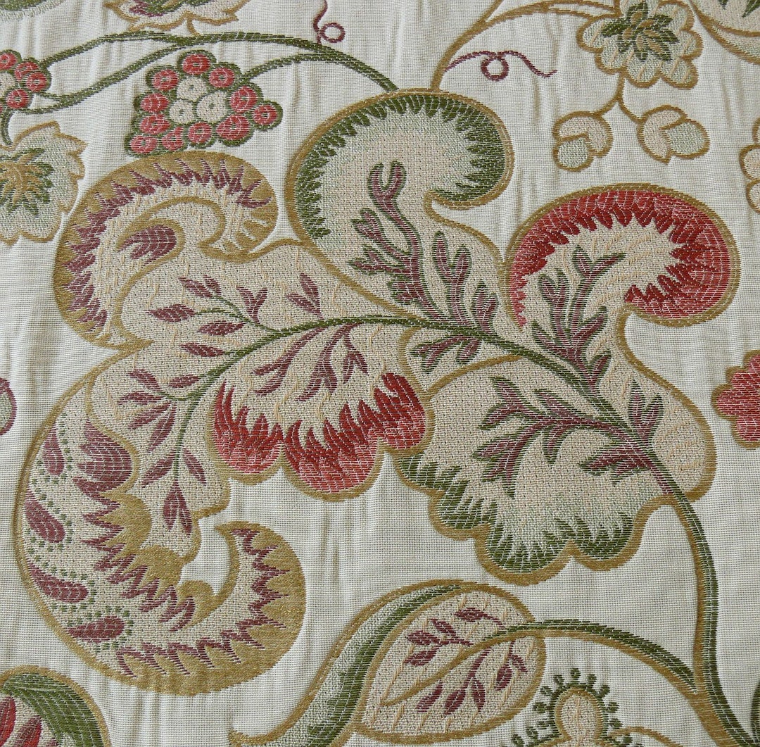 Lee Jofa Bramshill Lampas Antique off White Red Green Jacobean Tree of ...