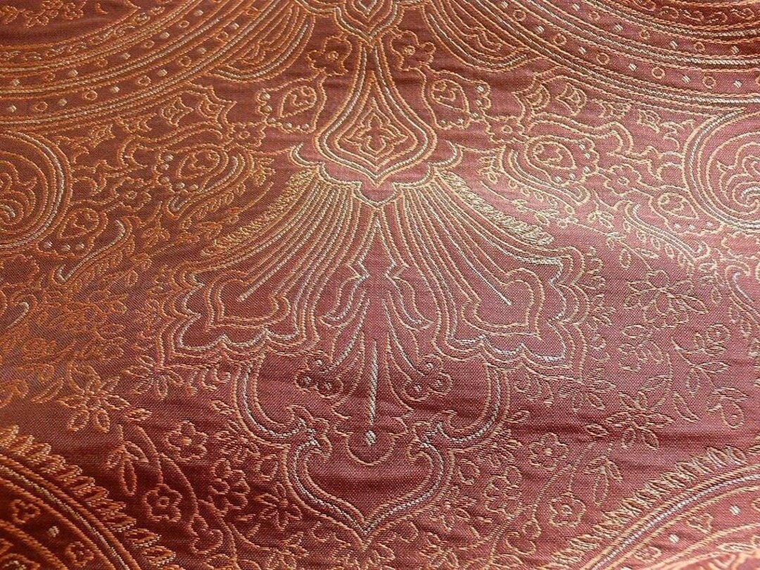 100% Silk Fine Line Damask Lampas Paisley "red Pepper" Red - Etsy