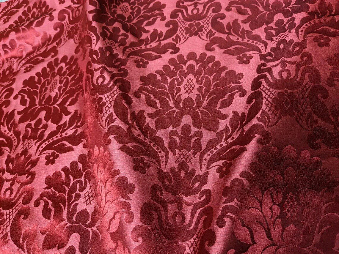 High End Veranda Renaissance Damask 100% Silk Ruby Red Crimson - MSRP ...
