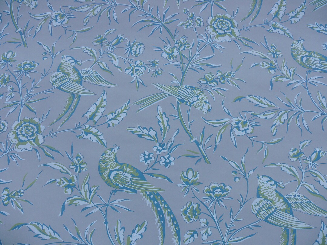 Sold Out! Scalamandre "aviary" Wallpaper Bird Chinoiserie Grey Blue 5Y ...