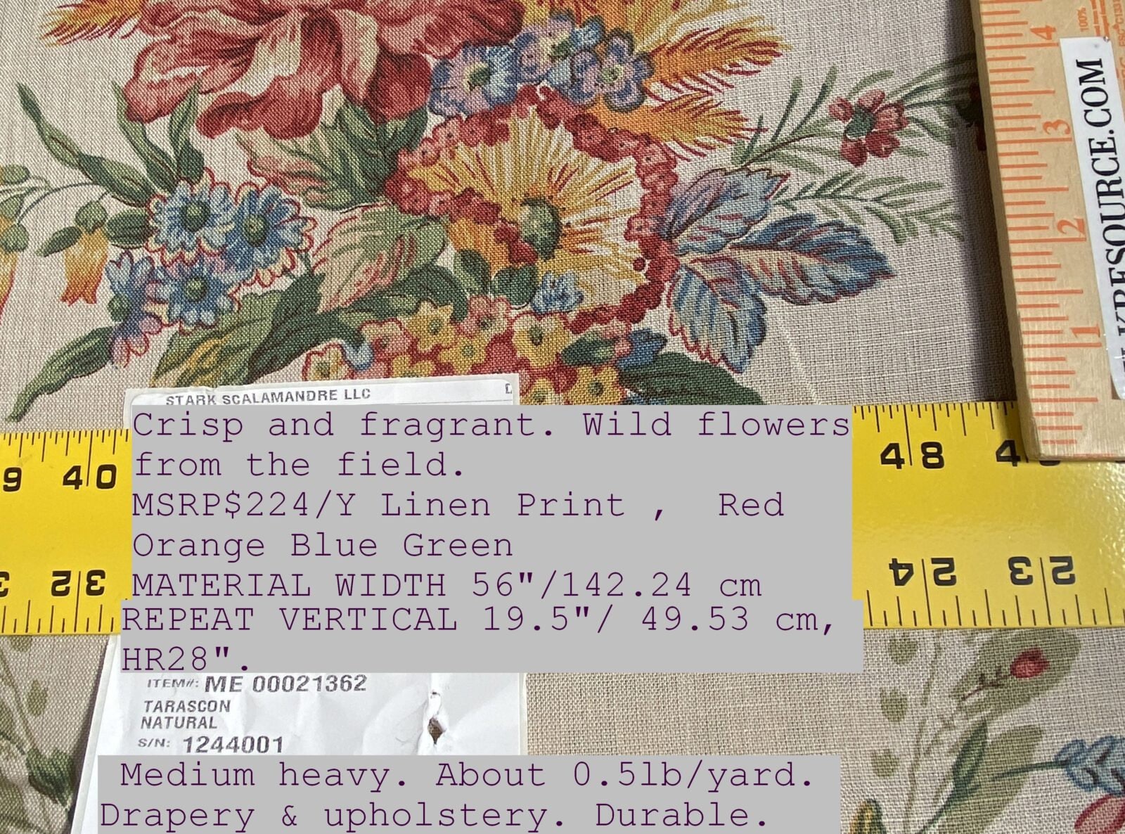 Scalamandre Grey Watkins Tarascon Natural Linen Print Flower Field ...
