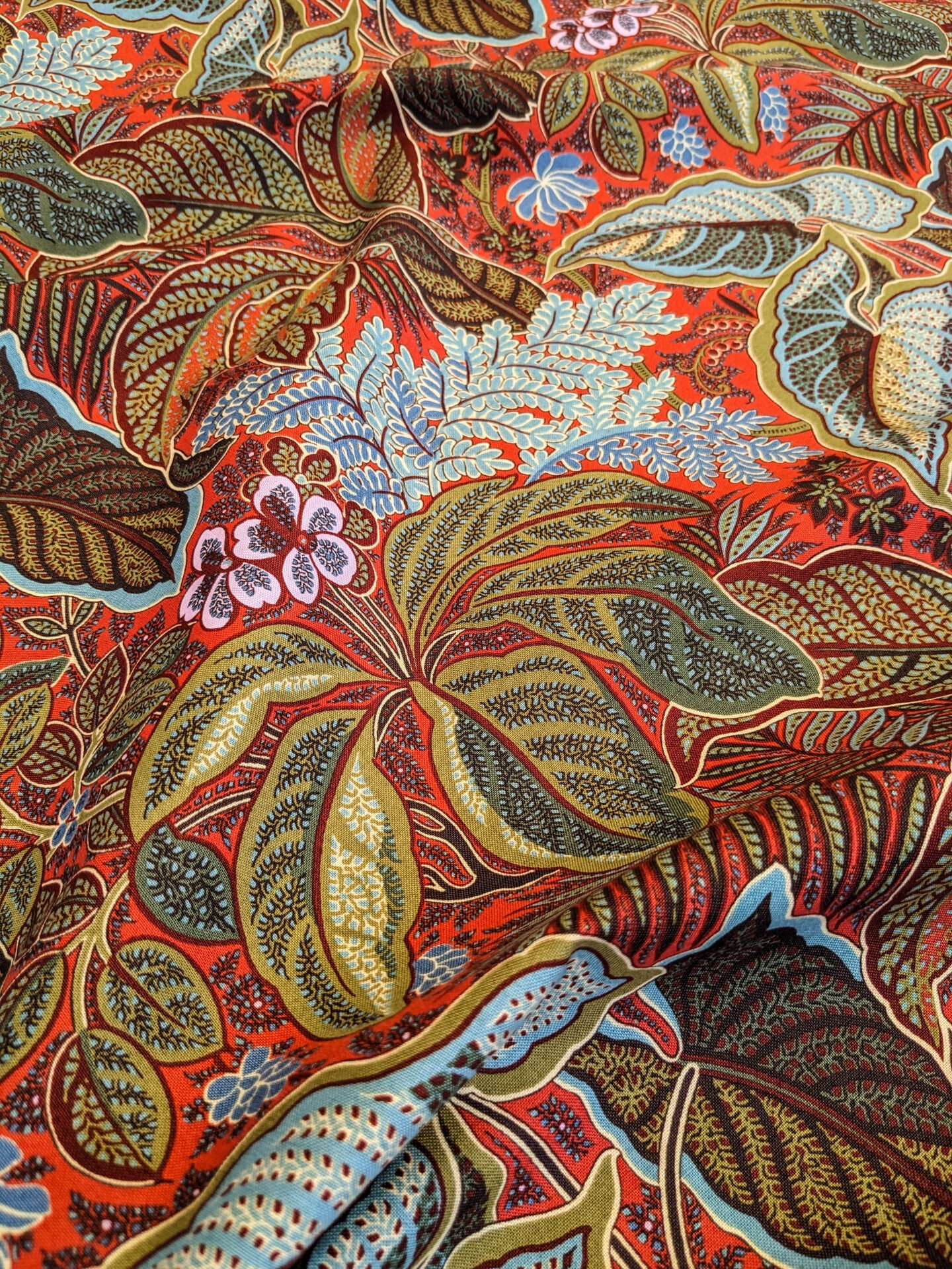 By Yard Scalamandre Tropical Paisley Tomato Orange Green Blue Botanical ...