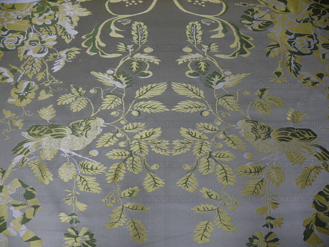 100% Silk Paloma Dove Bird French Neoclassical Green Chartreuse Pewter ...