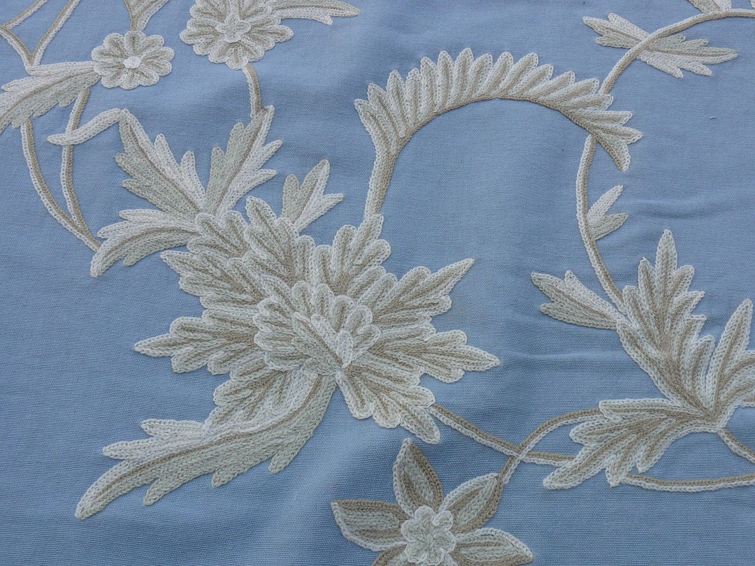 By Yard Scalamandre Sunil Embroidery Hand Made bay Blue White Grey MSRP ...