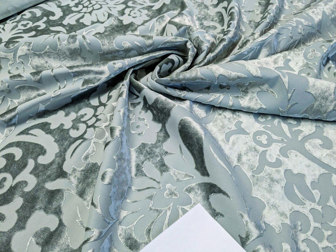 Designer Vienna Evening Icy Aqua Blue Green Cut Velvet MSRP USD 300+/y ...