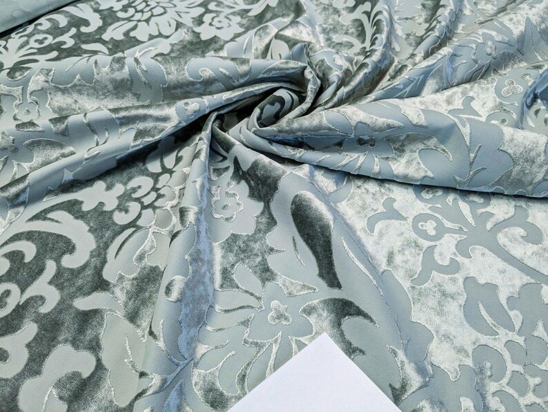 Designer Vienna Evening Icy Aqua Blue Green Cut Velvet MSRP USD 300+/y ...