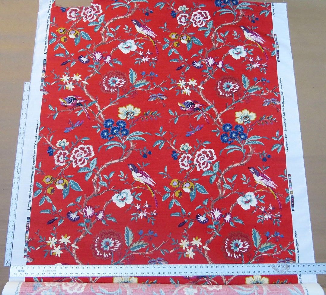 Bty Brunschwig & Fils Amandine Red Chinioserie Bird Flower Tree of Life ...