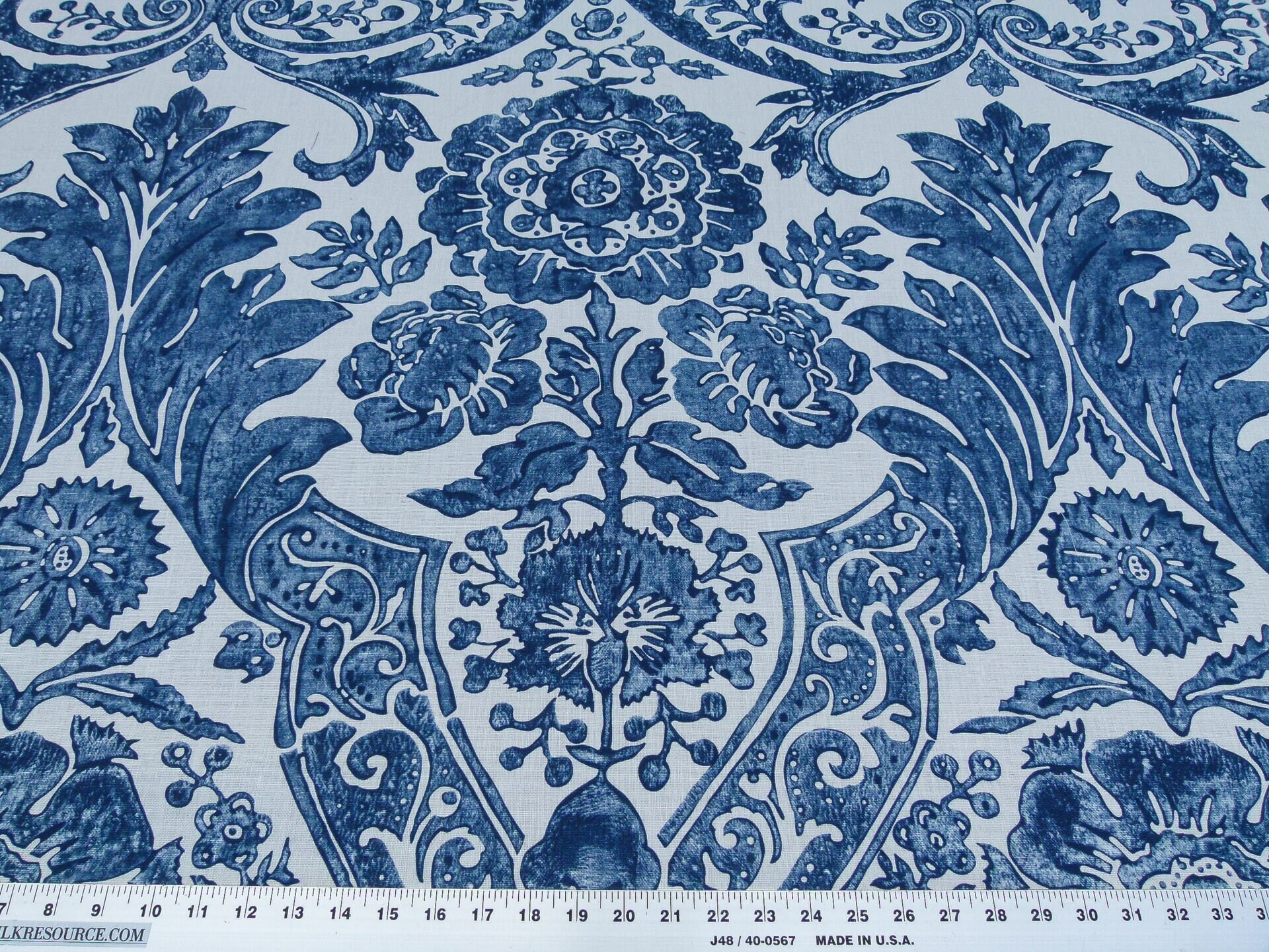 Scalamandre Luciana Damask Linen Print Denim Damask Print Blue White ...