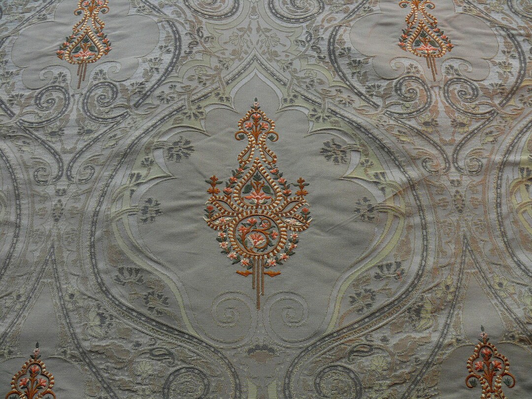Bty Scalamandre Silk Damask Embroidery Dhara Gold Medallion Exquisite ...