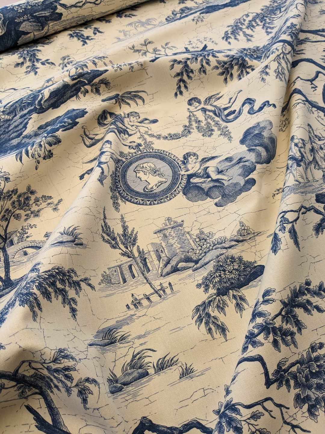 Scalamandre Arthemis Toile De Jouy Blue Beige Cotton Historic Animals ...