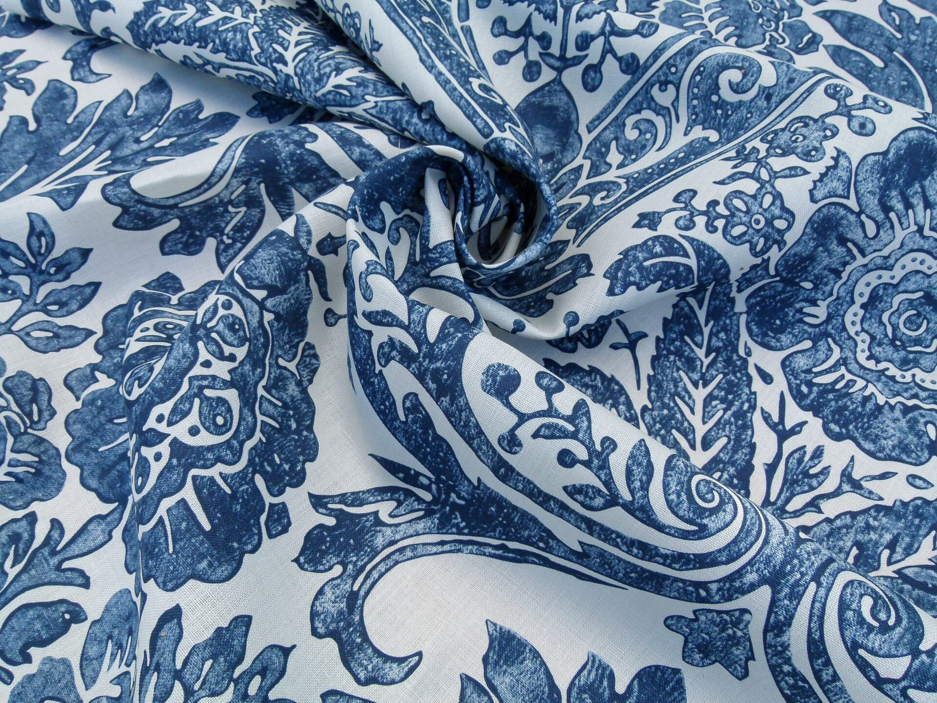 Scalamandre Luciana Damask Linen Print Denim Damask Print Blue White ...