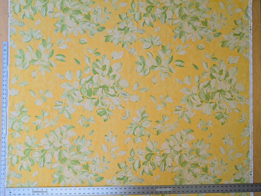 3.6y Scalamandre Lelievre Paris Pollux Green Leaves on Yellow Botanical ...