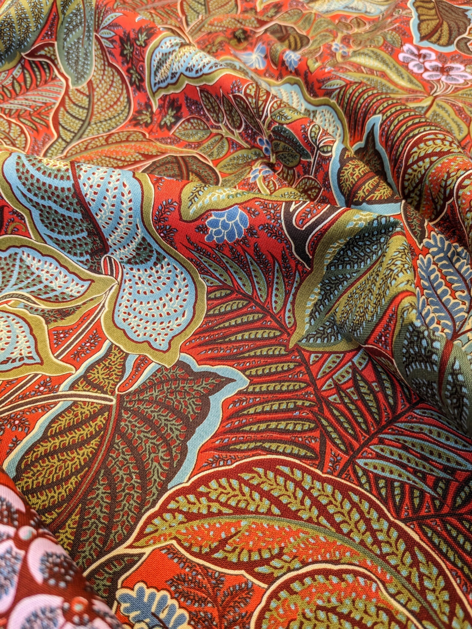 By Yard Scalamandre Tropical Paisley Tomato Orange Green Blue Botanical ...