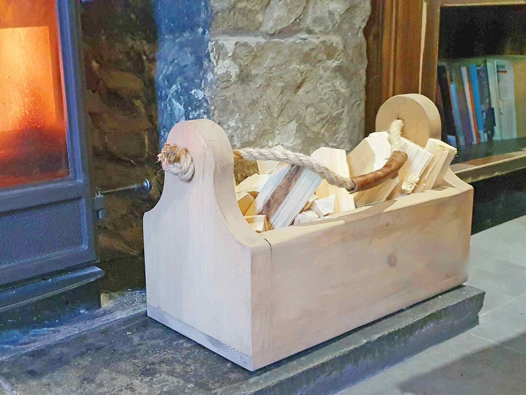 Wood Carry Box Wood Storage Storage Box Rope Handles Kindling Box ...