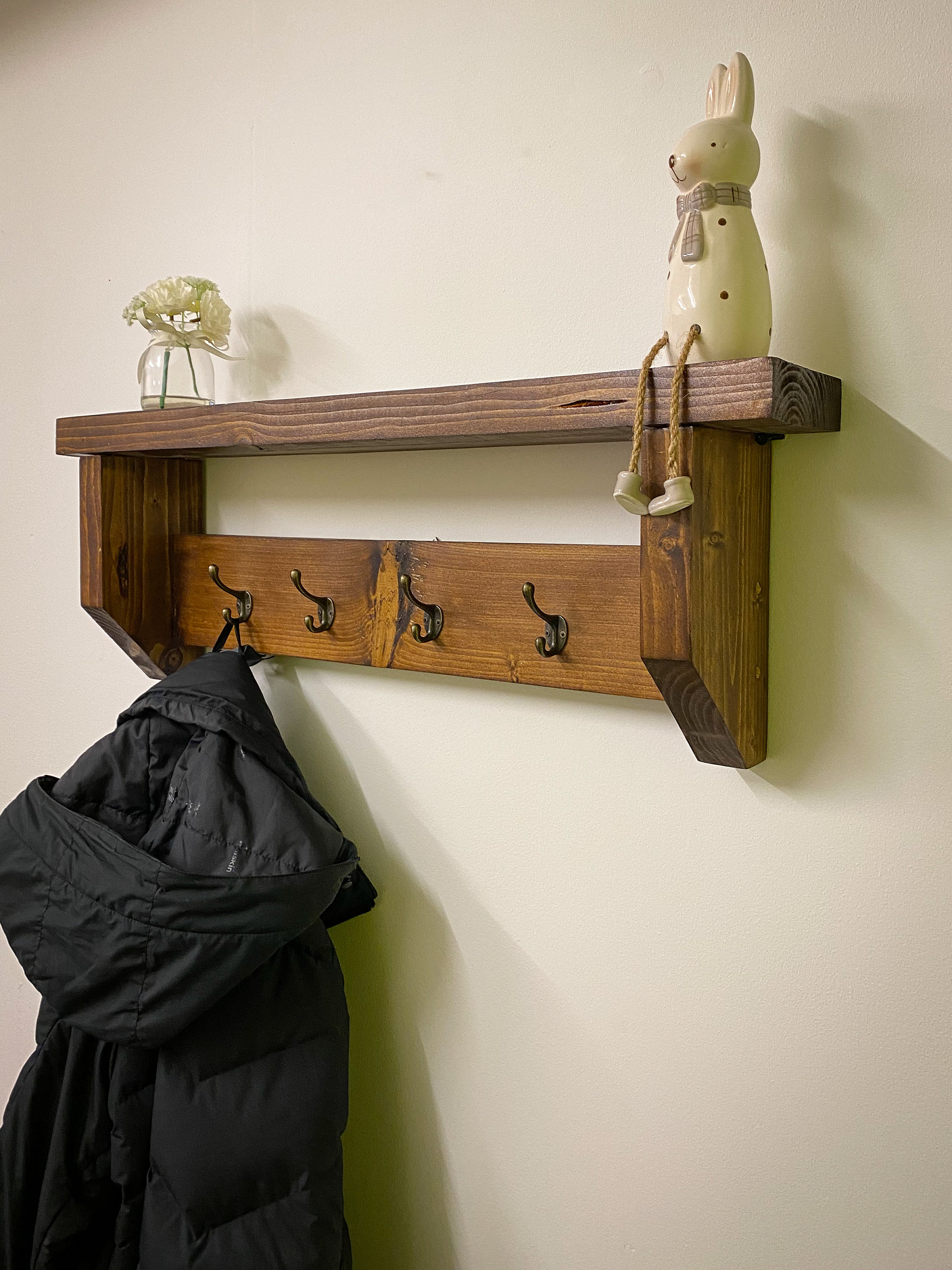 Handmade Rustic Wooden Coat Rack With Shelf Wooden Coat - Etsy