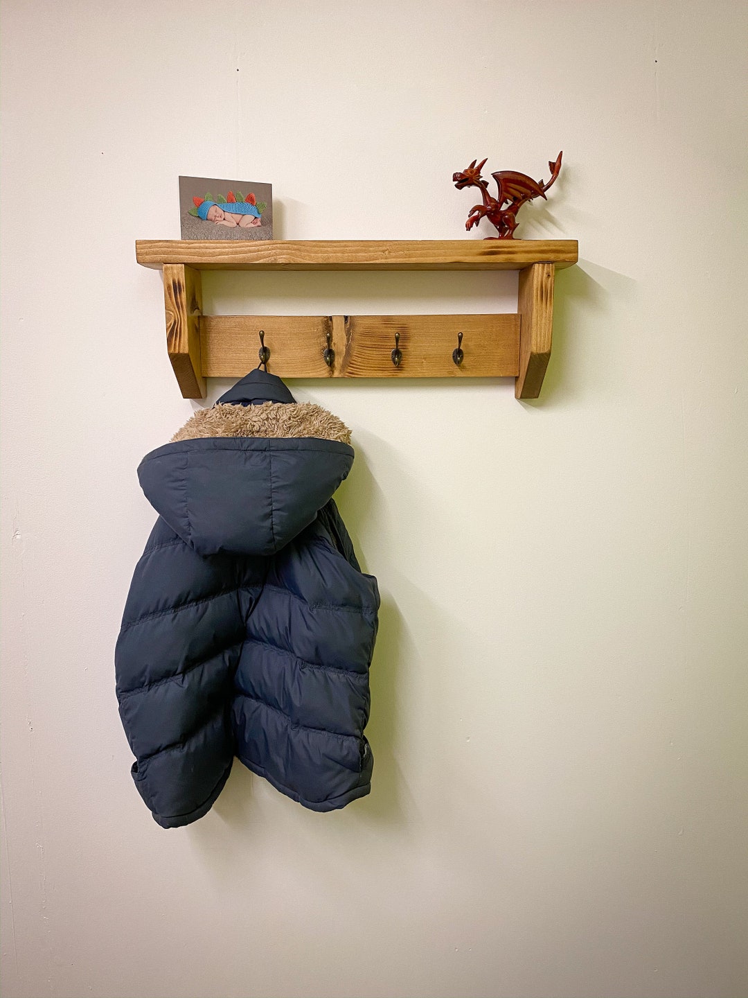 Handmade Rustic Wooden Coat Rack With Shelf Wooden Coat Hanger Hallway ...