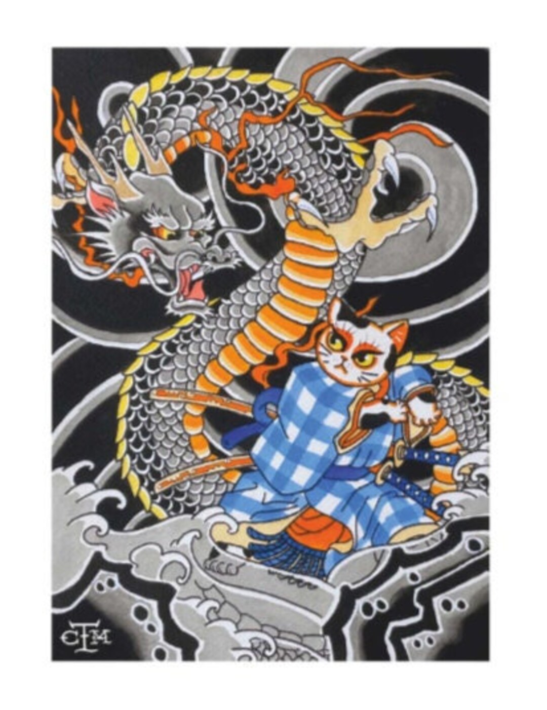 Irezumi Cat Dragon Print 9x11 - Etsy