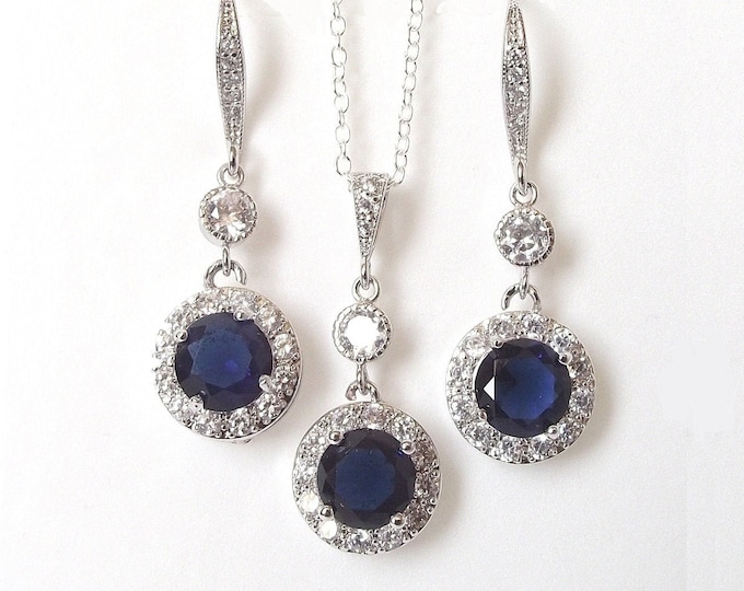 Sapphire Jewelry Set Wedding Jewelry Set Sapphire Necklace & - Etsy