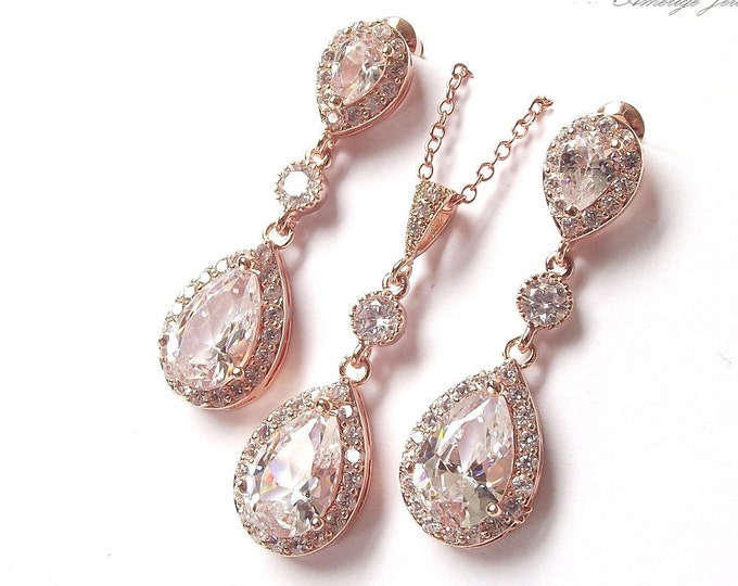 Rose Gold Bridal Jewelry Rose Gold Wedding Jewelry Set Rose - Etsy