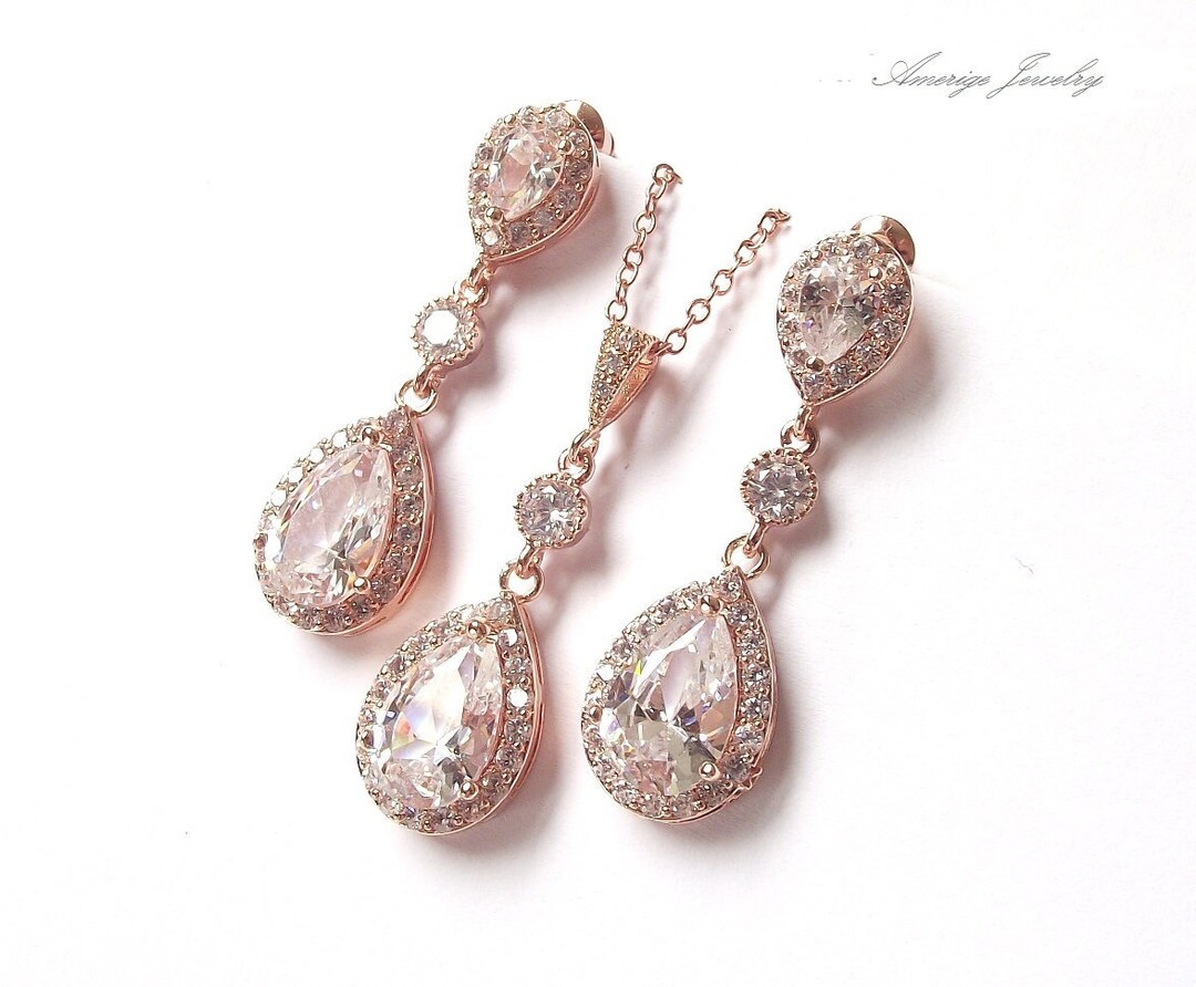 Rose Gold Bridal Jewelry Rose Gold Wedding Jewelry Set Rose - Etsy
