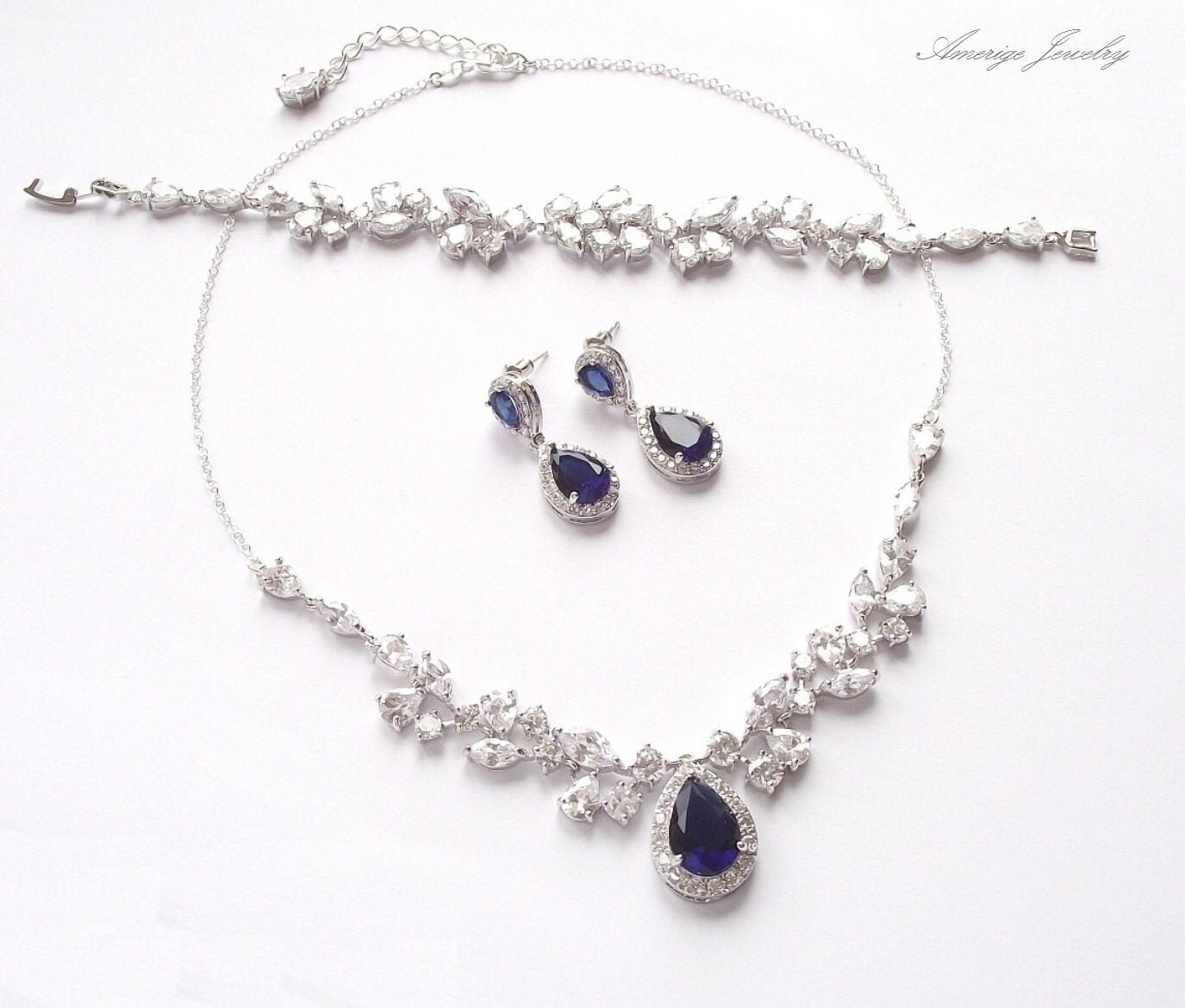 Sapphire Jewelry Set Crystal Wedding Jewelry Set Blue | Etsy
