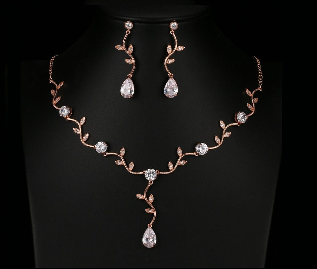 Vine Leaf Bridal Jewelry Set Rose Gold Wedding Jewelry Set - Etsy Vine Leaf Bridal Jewelry Set Rose Gold Wedding Jewelry Set - Etsy