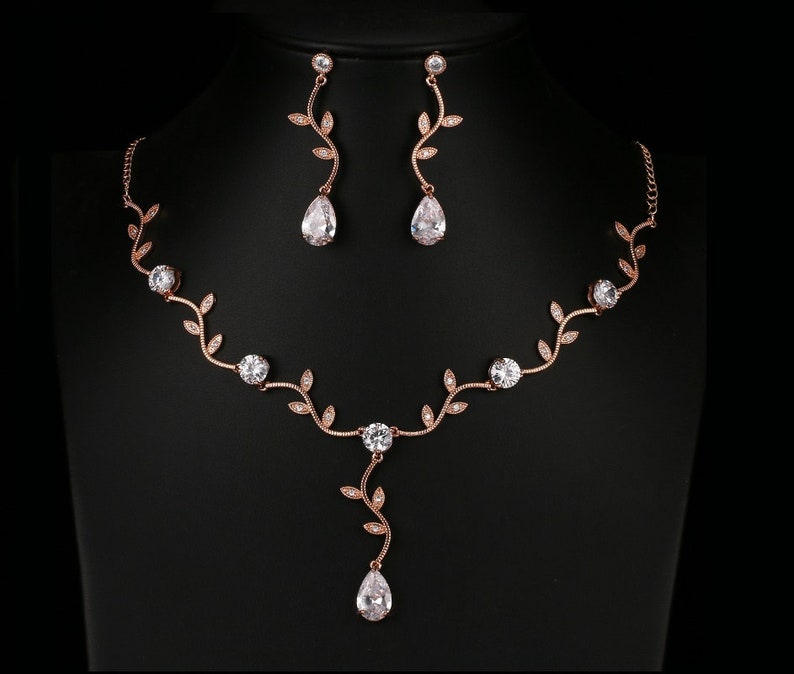 Vine Leaf Bridal Jewelry Set Rose Gold Wedding Jewelry Set Etsy