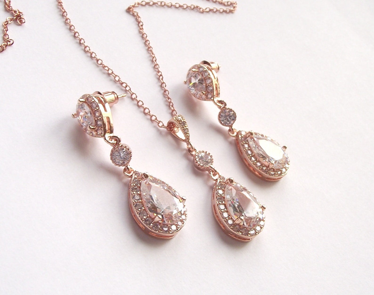 Rose Gold Bridal Jewelry Rose Gold Wedding Jewelry Set Rose - Etsy