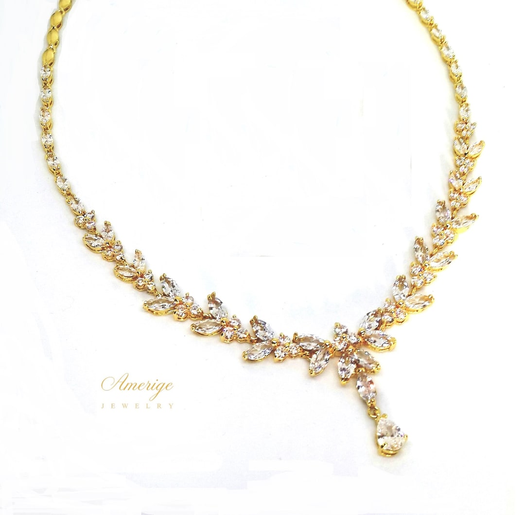 Gold Wedding Necklace Gold Crystal Bridal Necklace Gold - Etsy