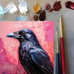 Raven Painting ORIGINAL ART on Canvas Custom Order Textured Oil Artwork ...