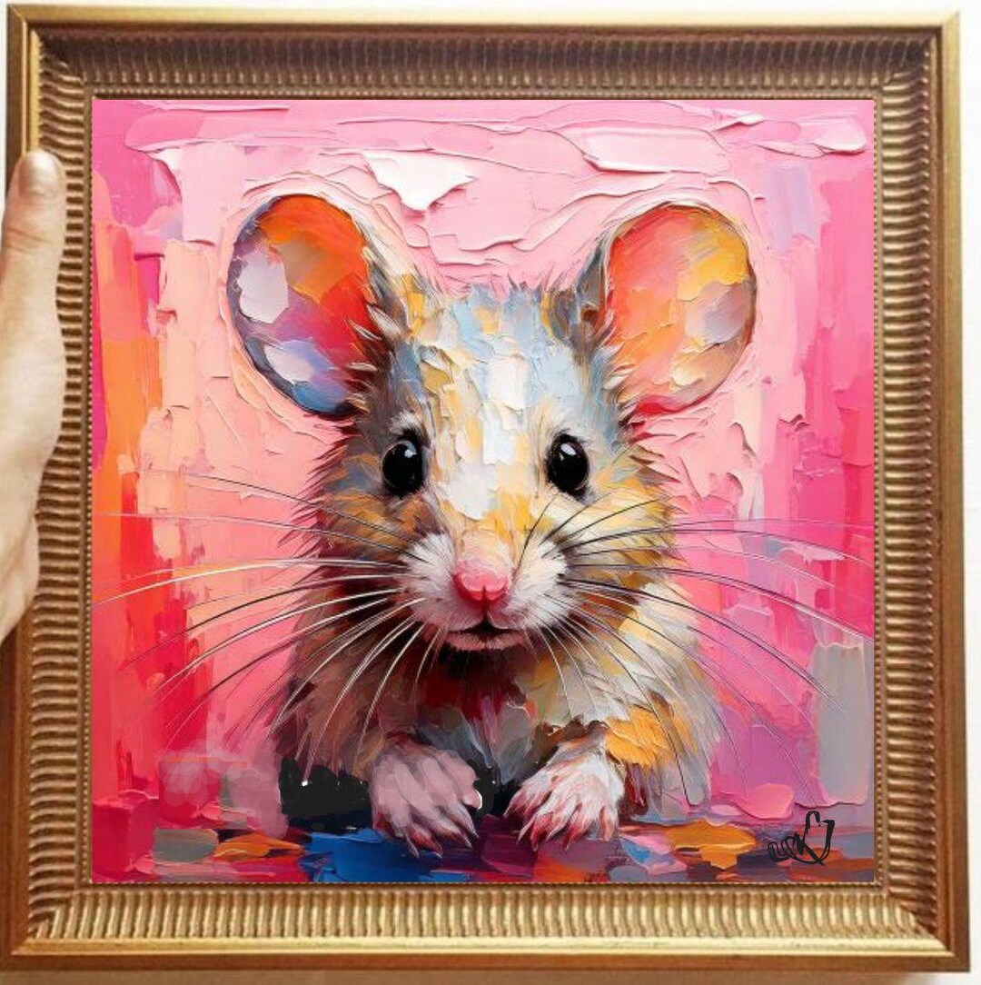 Mouse Painting ORIGINAL ART on Canvas Textured Oil Artwork Animal Wall ...