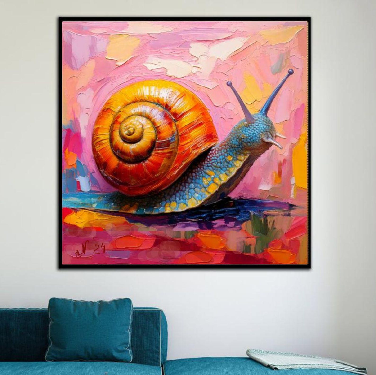 Snail Textured Oil Painting on Canvas - Impasto Animal Wall Art Custom ...