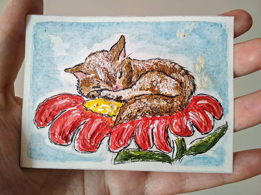 3D Art, ACEO ORIGINAL Art, Cat Aceo Cards, Small Textured Artwork 2.5 X ...