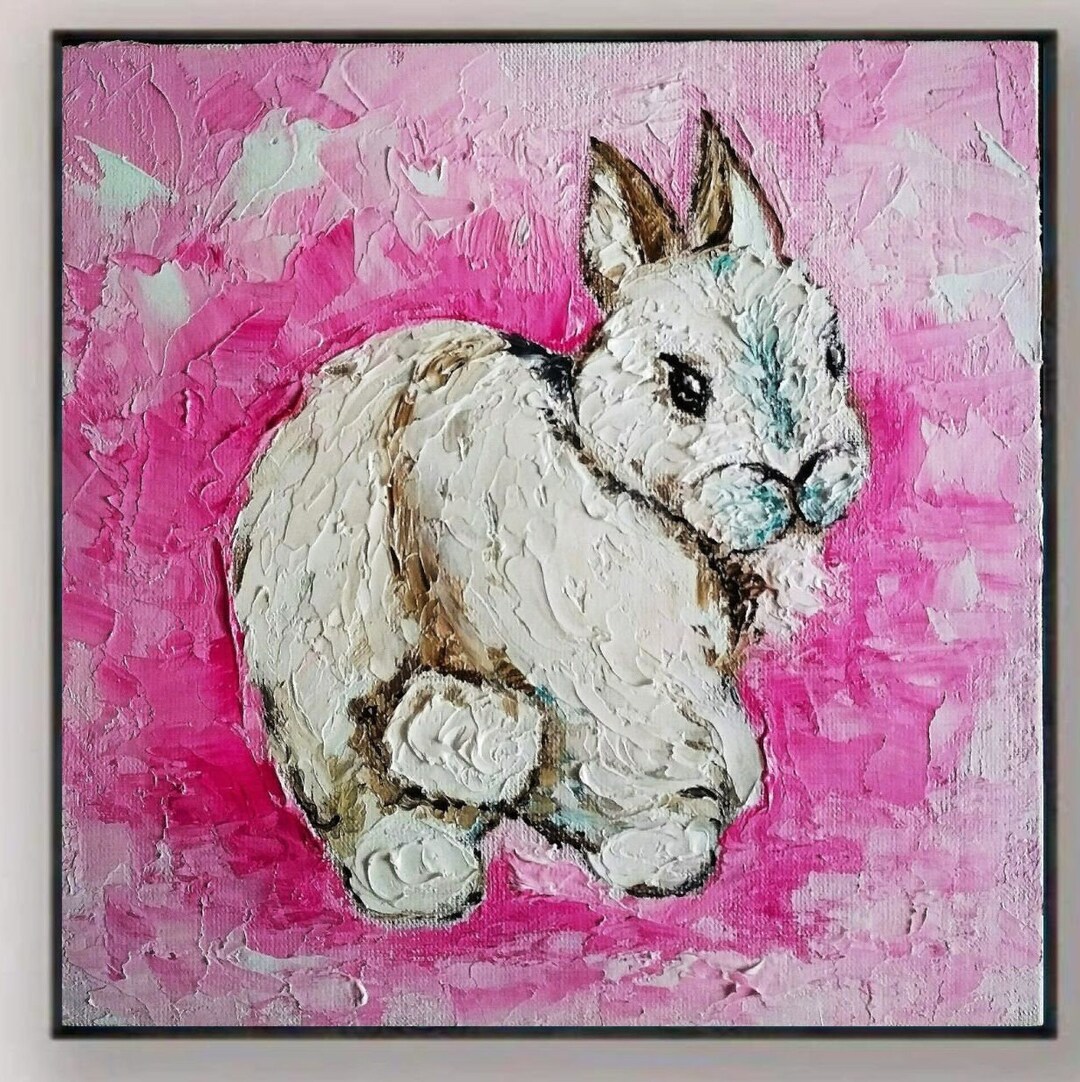 Bunny Painting Rabbit Original Art Impasto Oil Painting Textured Wall ...
