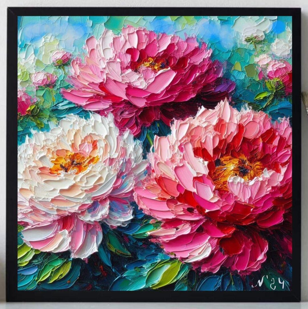 Peonies Painting ORIGINAL ART Peonies Textured Oil Art on Canvas Custom ...