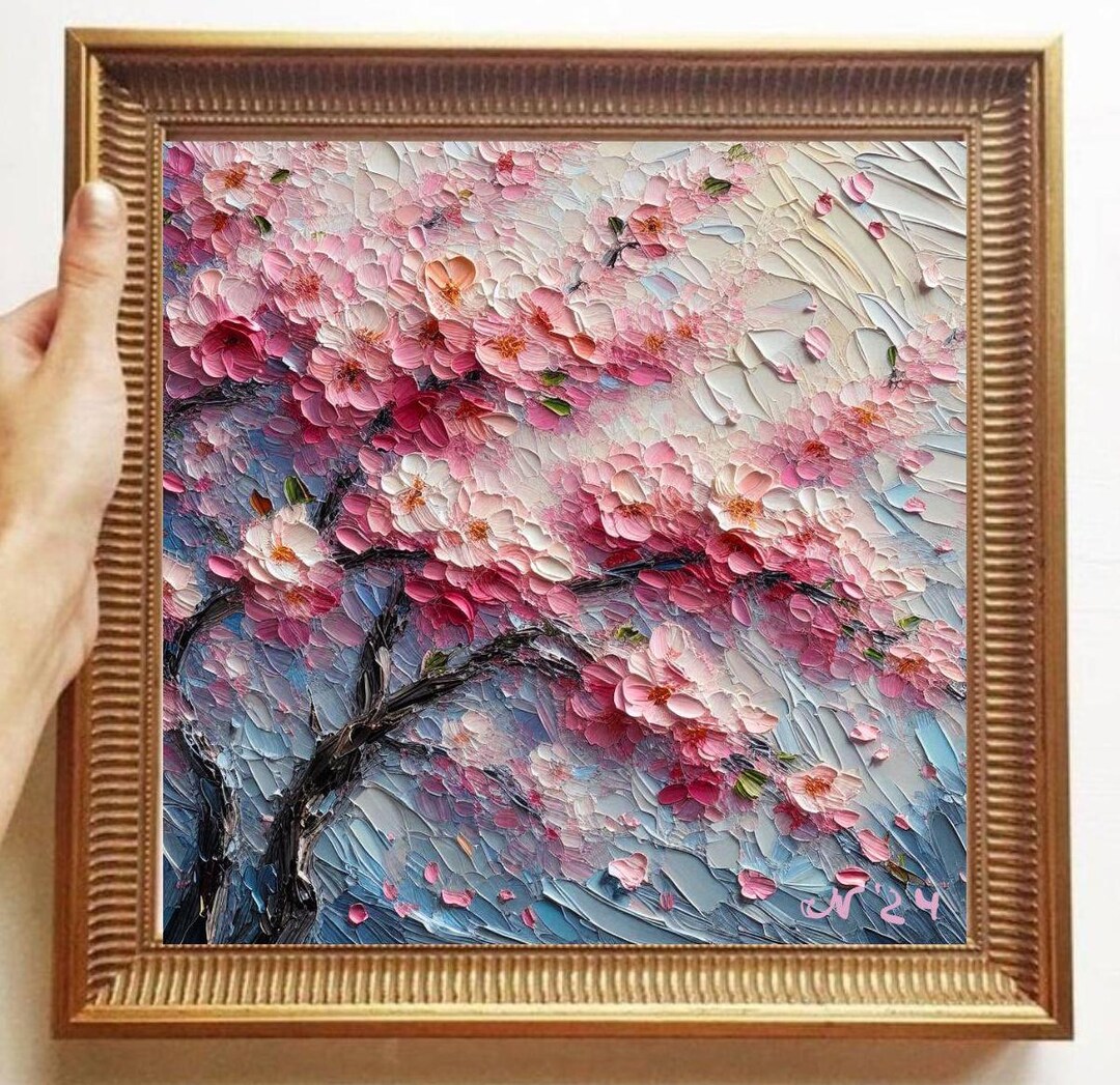 Flowering Tree Painting 3D ORIGINAL ART Sakura Textured Oil Artwork on ...