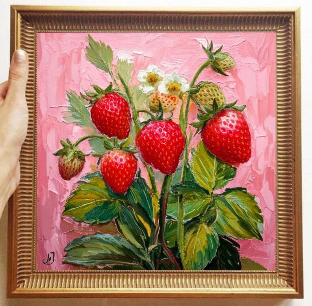 Strawberry Painting ORIGINAL ART on Canvas Textured Oil Artwork Custom ...