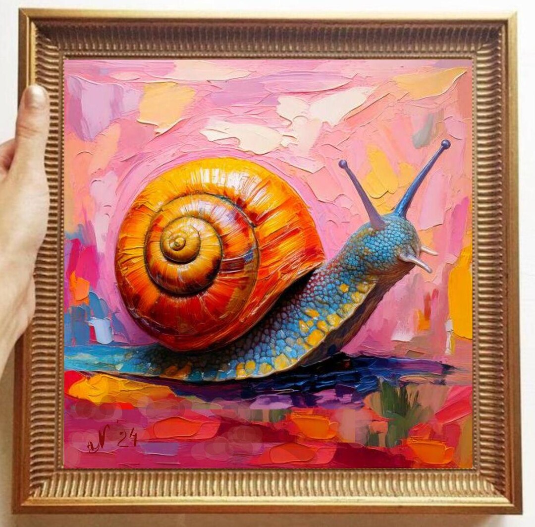 Snail Textured Oil Painting on Canvas - Impasto Animal Wall Art Custom ...