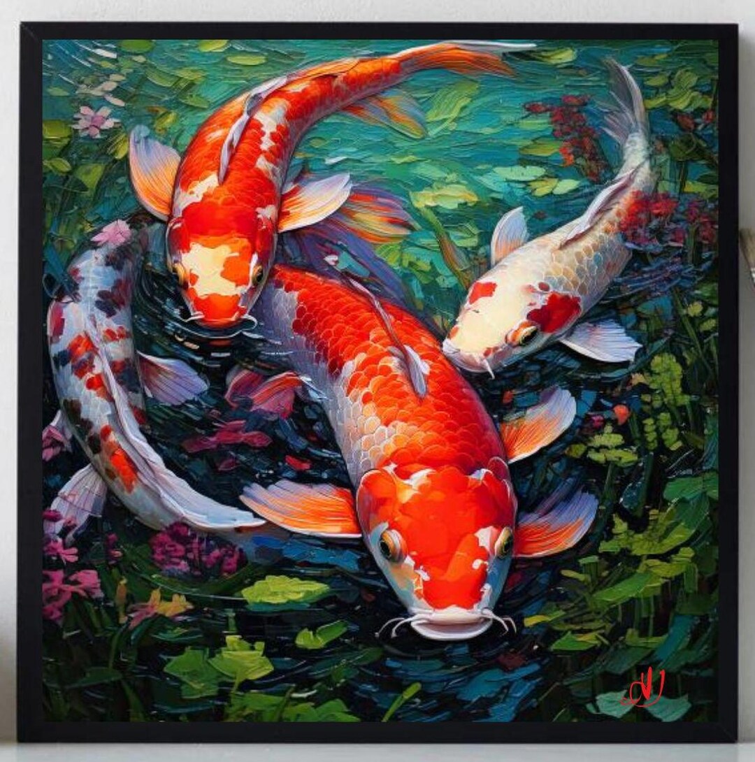 Koi Fish Painting ORIGINAL ART on Canvas Textured Oil Artwork Animal ...