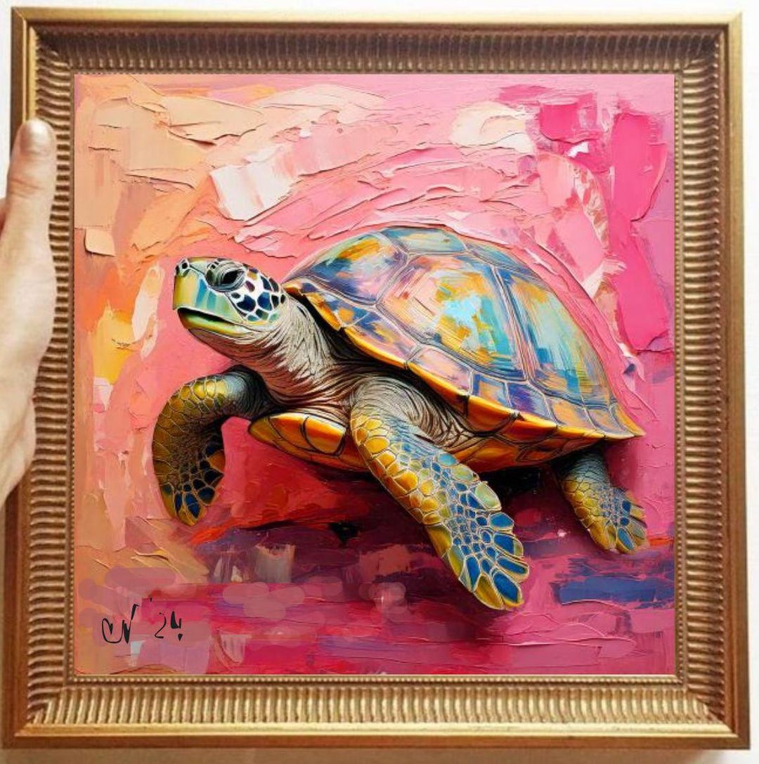 Turtle Painting ORIGINAL ART on Canvas Textured Oil Artwork Animal Wall ...