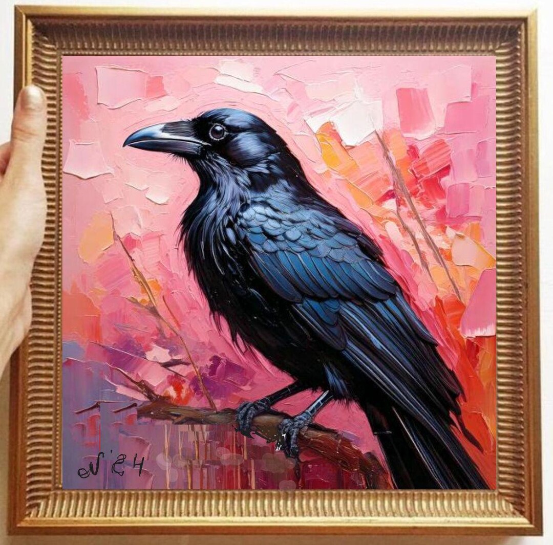 Raven Painting ORIGINAL ART on Canvas Textured Oil Artwork Animal Wall ...