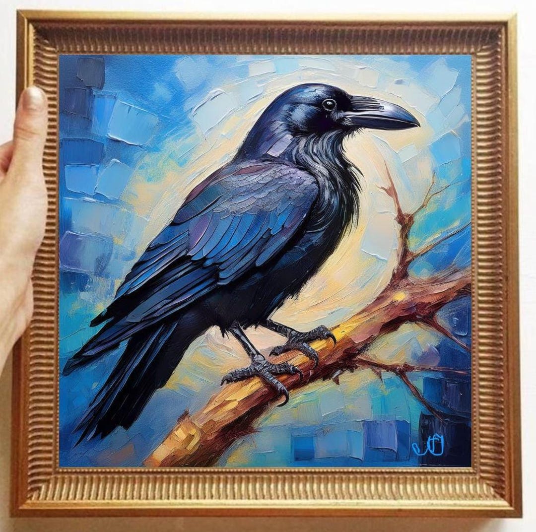 Raven Painting ORIGINAL ART on Canvas Textured Oil Artwork Animal Wall ...