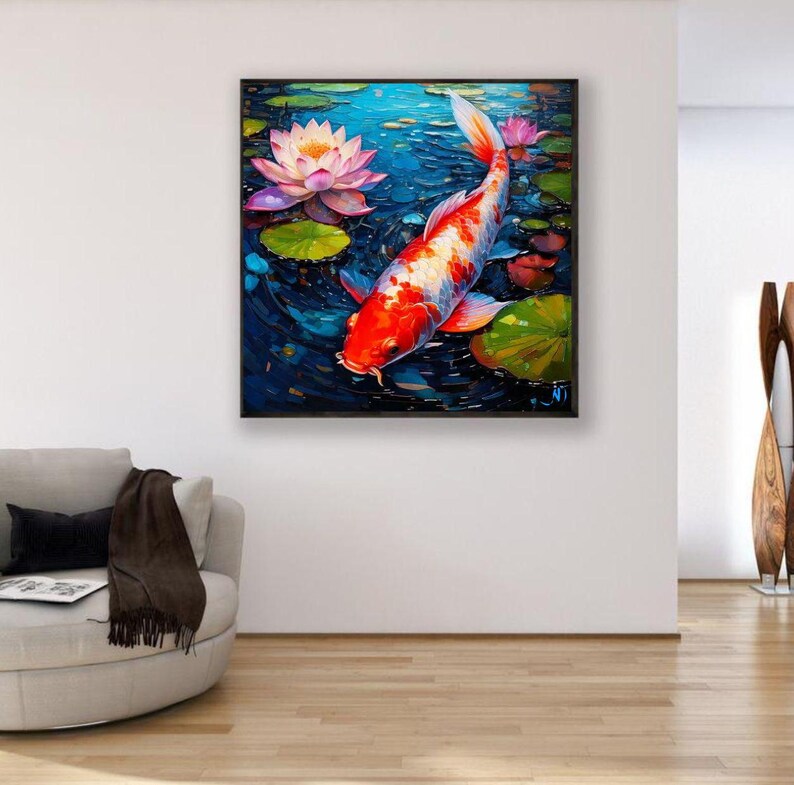 Koi Fish Painting ORIGINAL ART on Canvas Custom Order Textured Oil ...
