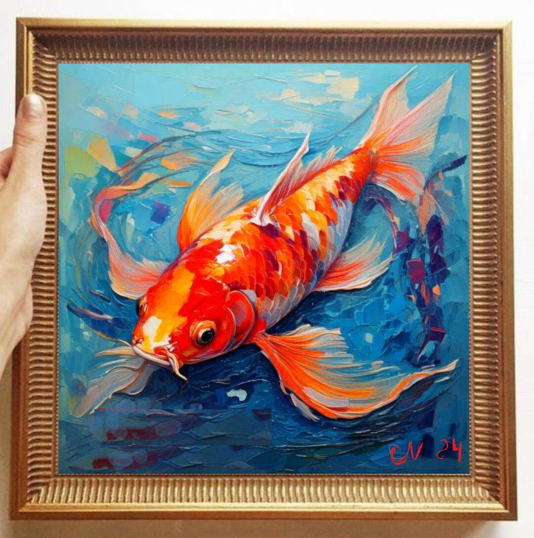 Koi Fish Painting ORIGINAL ART on Canvas Textured Oil Artwork Animal ...