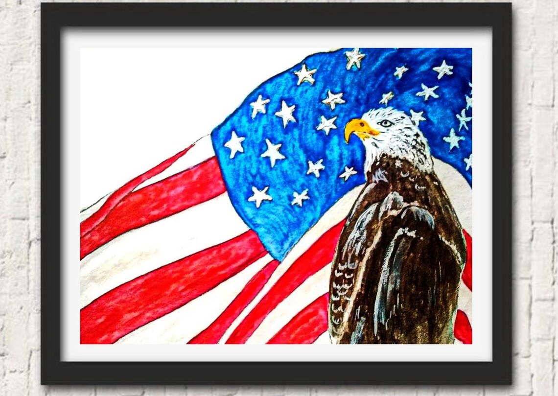 American Flag Art ORIGINAL WATERCOLOR Patriotic Art | Etsy