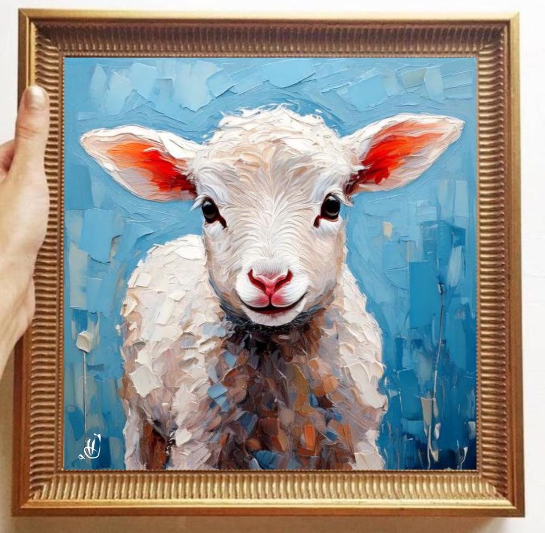 Little Lamb Painting ORIGINAL ART on Canvas Textured Oil Artwork Animal ...