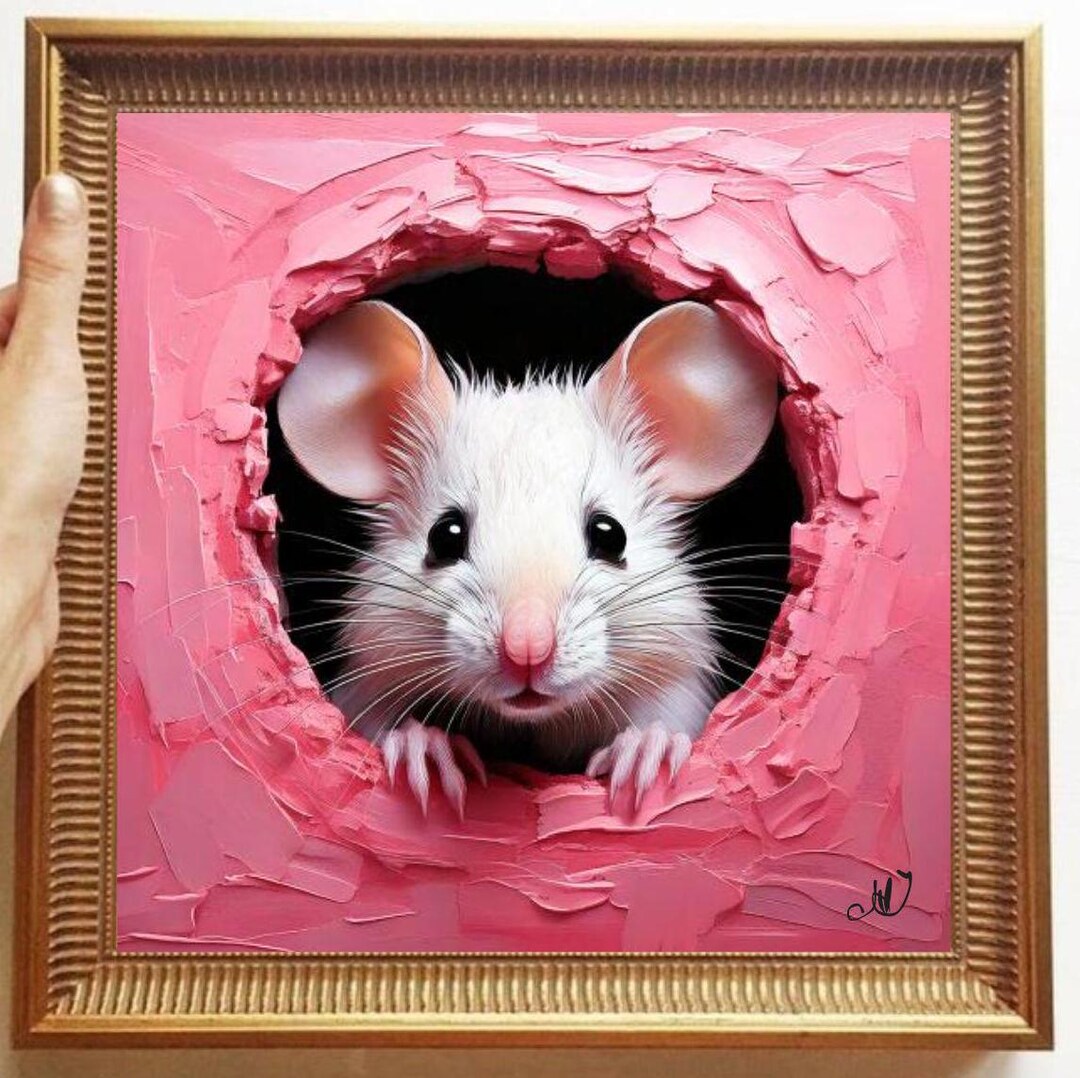 Mouse Painting ORIGINAL ART on Canvas Textured Oil Artwork Animal Wall ...