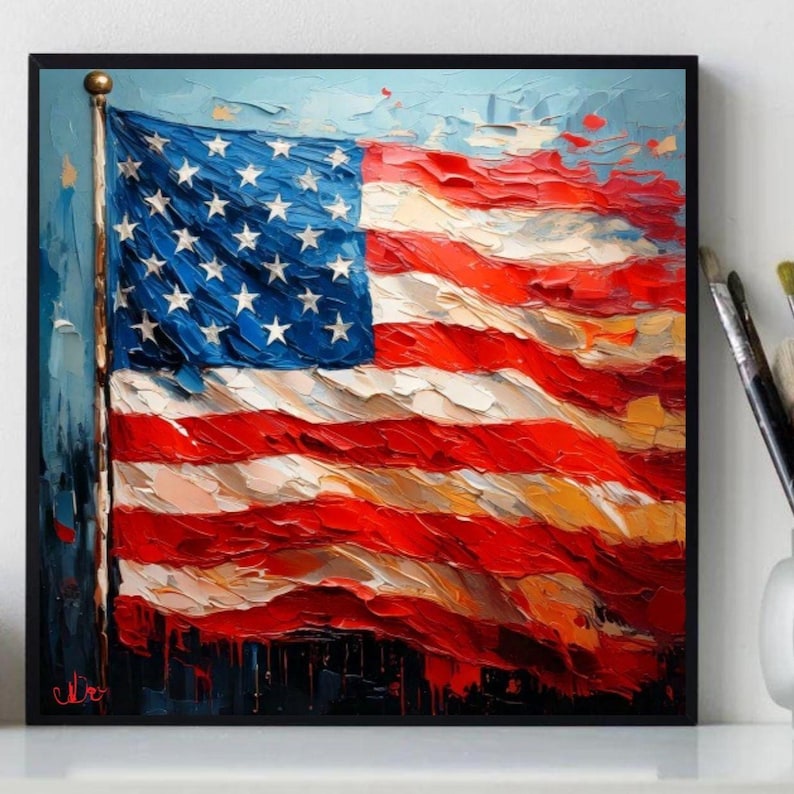 American Flag Painting ORIGINAL ART on Canvas Custom Order Textured Oil ...